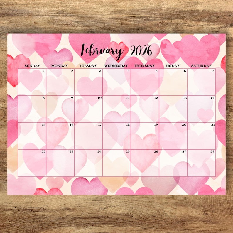 EDITABLE February 2026 Calendar, Cute Simple & Lovely Feb Calendar 2026 ...