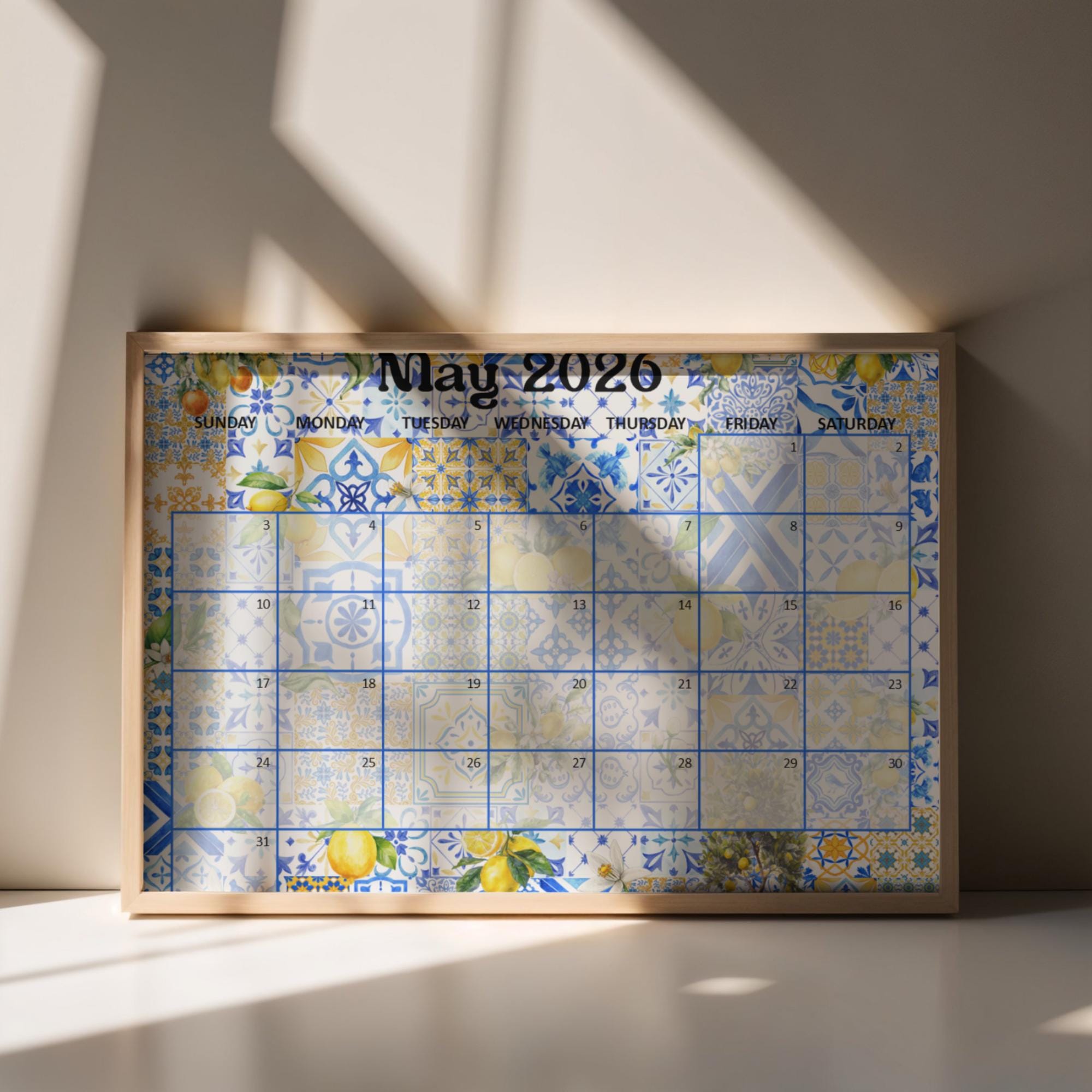 Calendrier modifiable de mai 2026, aquarelle de citrons frais ...