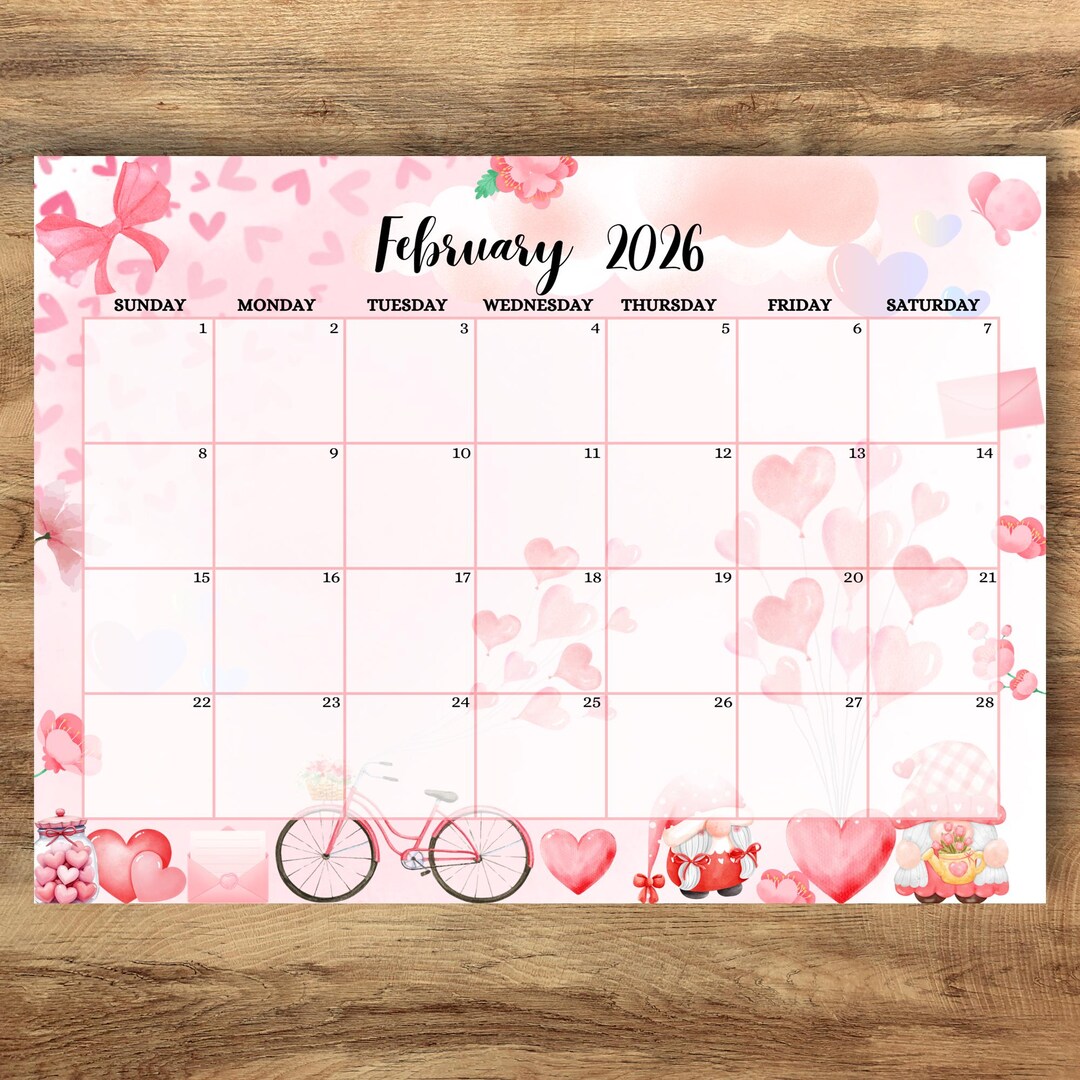 Fillable Editable February 2026 Calendar, Pink February Calendar 2026 ...