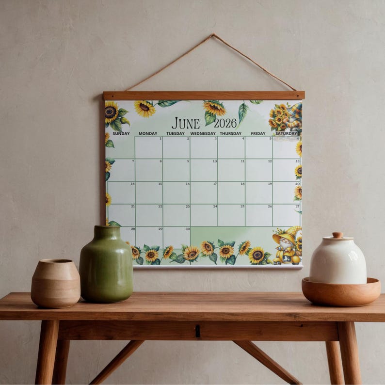 EDITABLE June 2026 Calendar, Sunflower Gnome Calendar , Printable ...