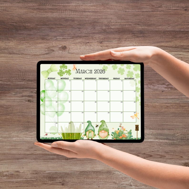 EDITABLE March 2026 Calendar, Beautiful Spring With Cute Gnome Calendar ...