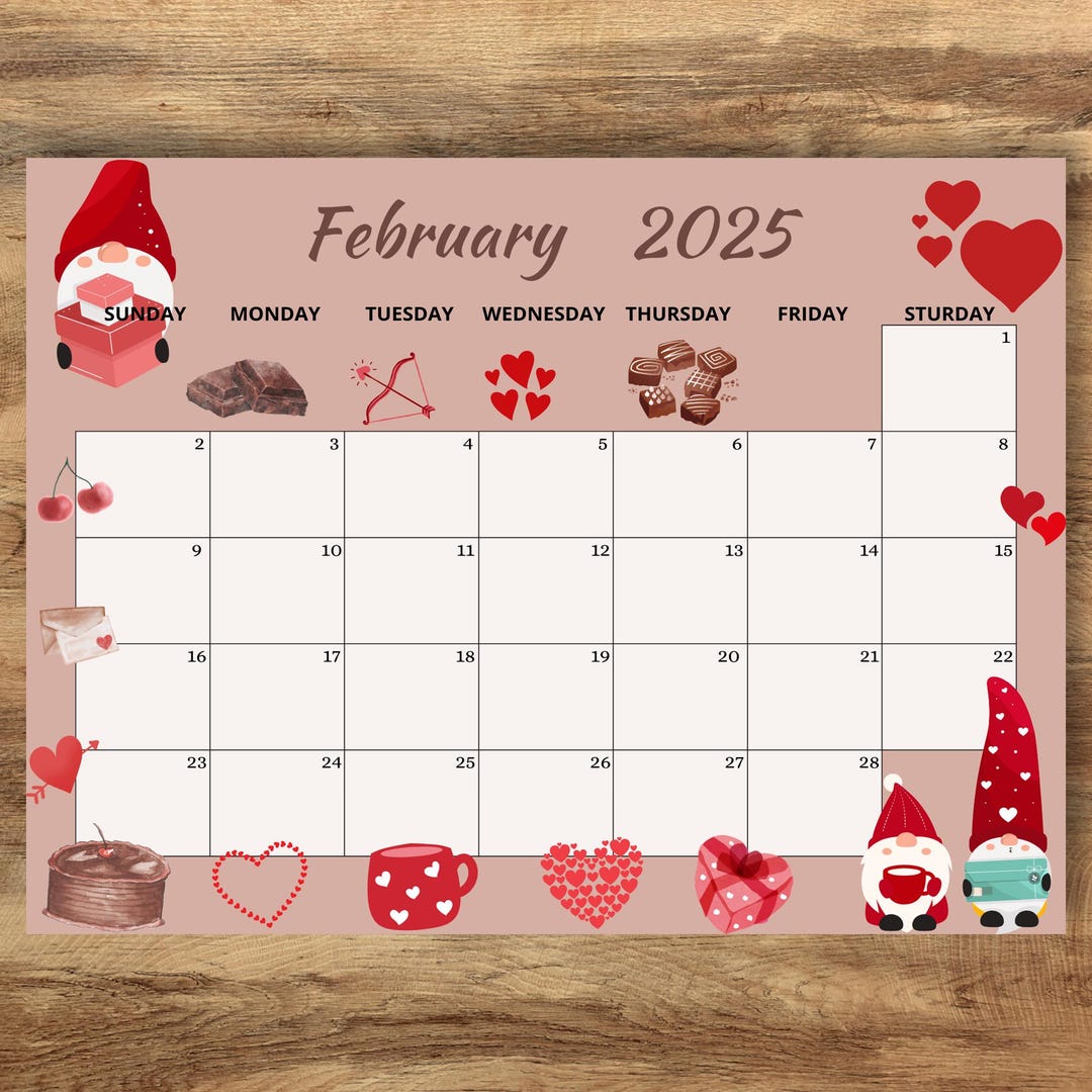 EDITABLE February 2025 Calendar, Sweet Valentine Planner With Cute ...