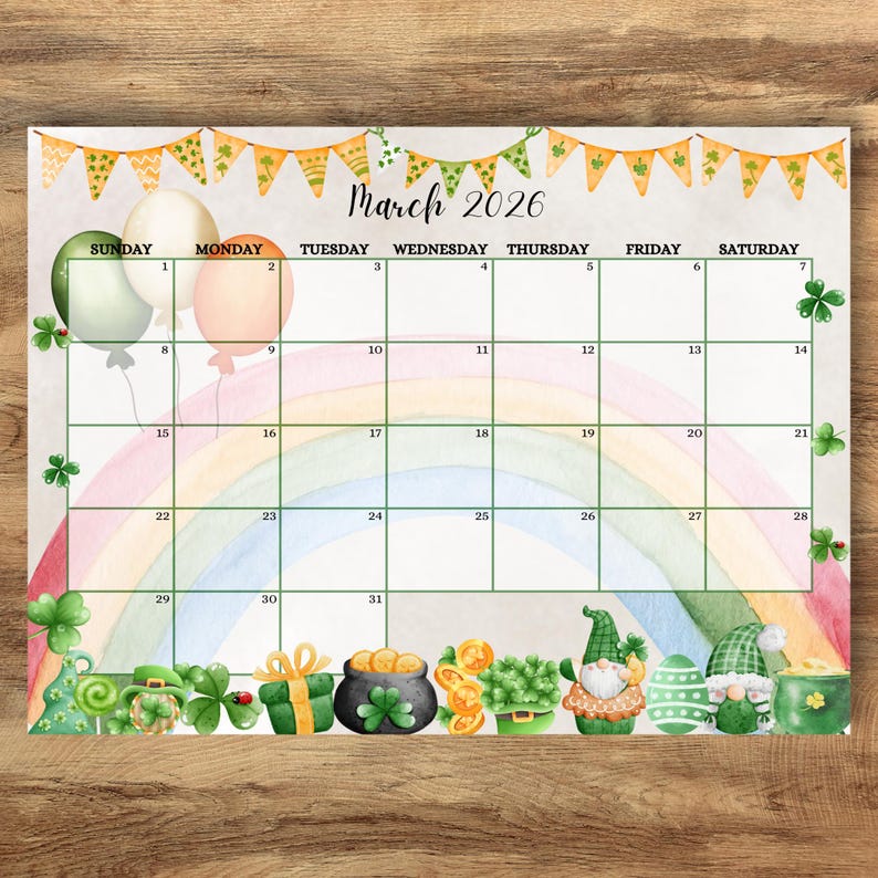Editable March Calendar 2026, St. Patrick's Day Fillable March Calendar ...