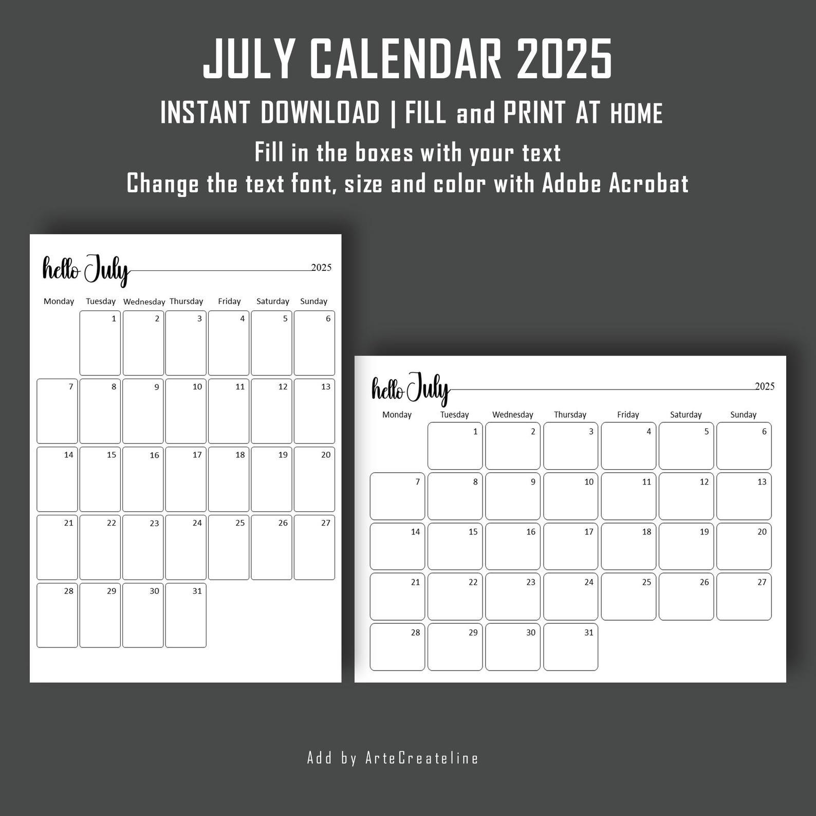Simple July Calendar 2025, Summer Planner, Monthly Schedule, Homeschool ...