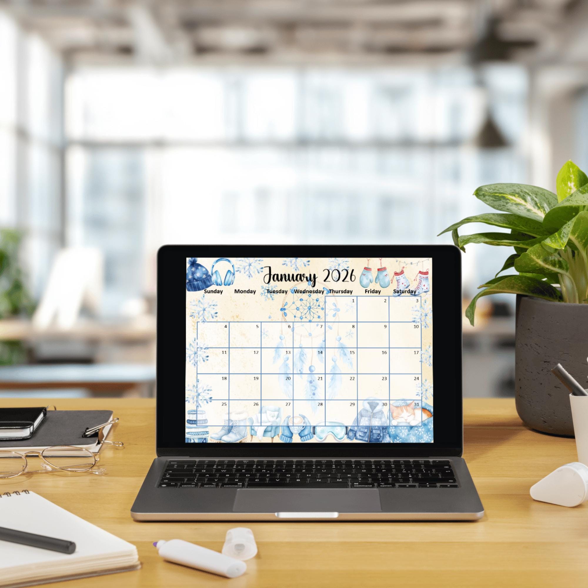 Editable January 2026 Calendar, Cute Winter 2026 PDF Calendar Printable ...