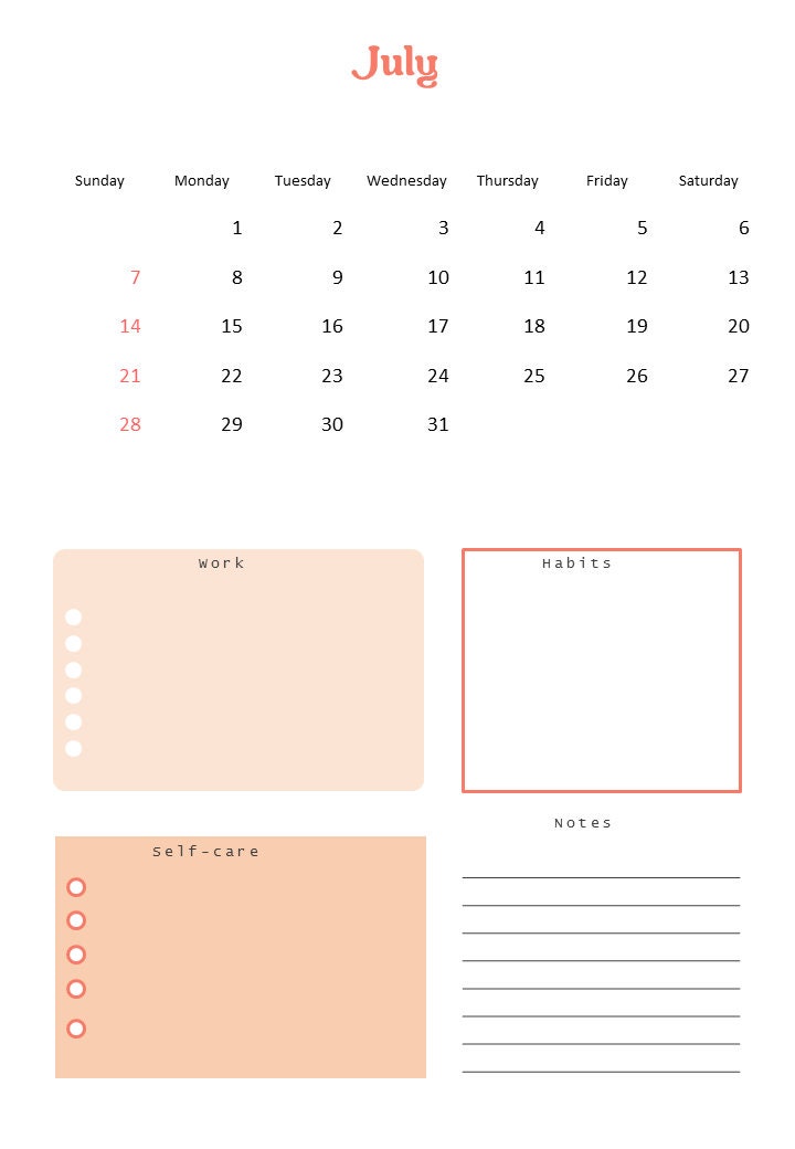 July 2024 Calendar, July 2024 Planner Pdf, Printable Monthly Schedule ...