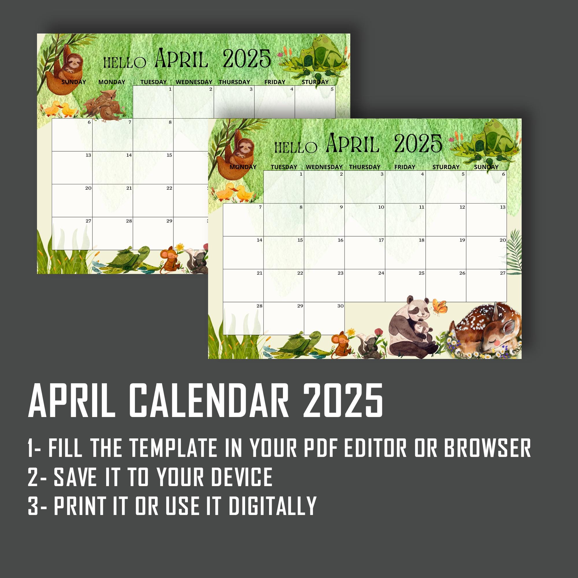 EDITABLE Printable April Calendar 2025, April Calendar With Cute ...