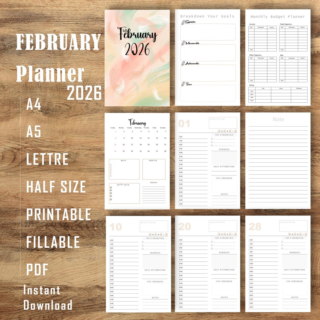 EDITABLE February 2026 Calendar, Printable Digital Agenda for February ...