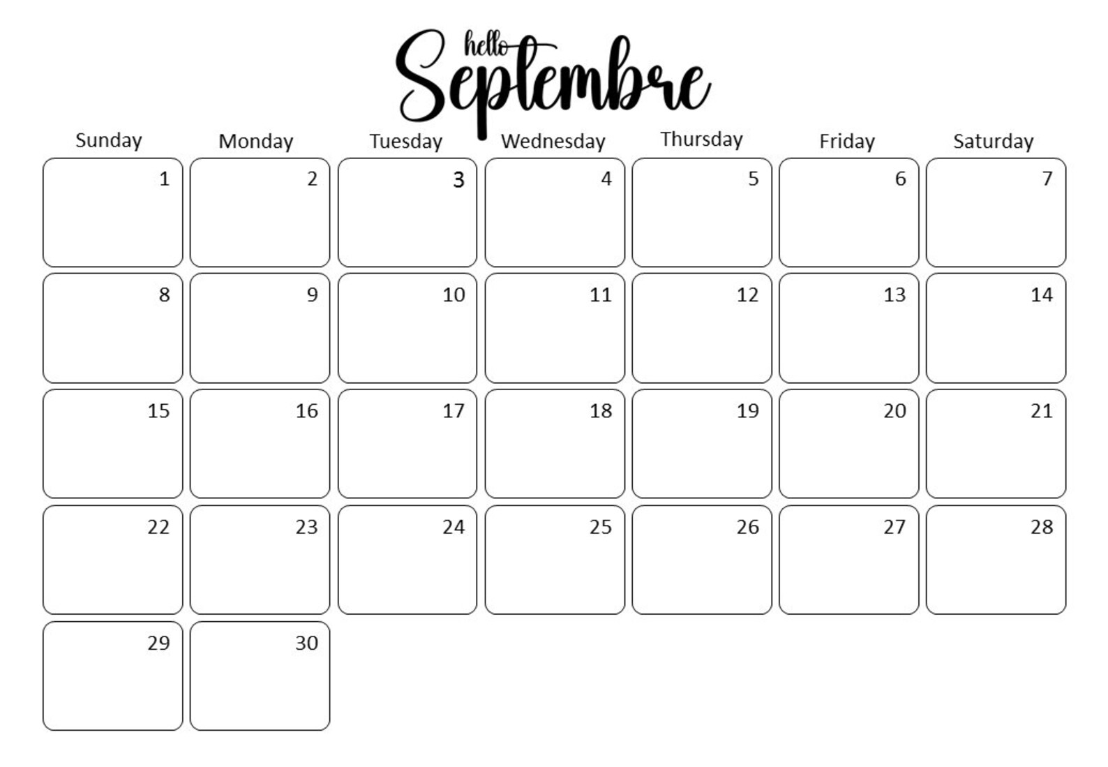 EDITIERBARER Kalender für September 2024, schöner druckbarer ...