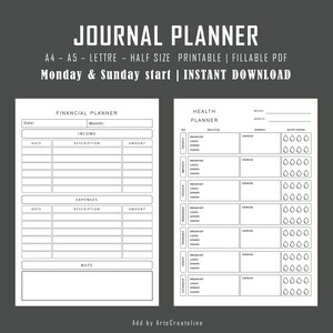 Journal Planner Printable Template, Daily Weekly Monthly Planner ...