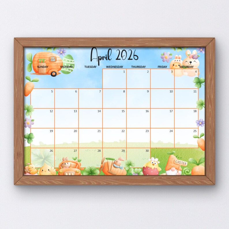 EDITABLE April Calendar 2026, Happy Spring Easter Calendar Planner ...