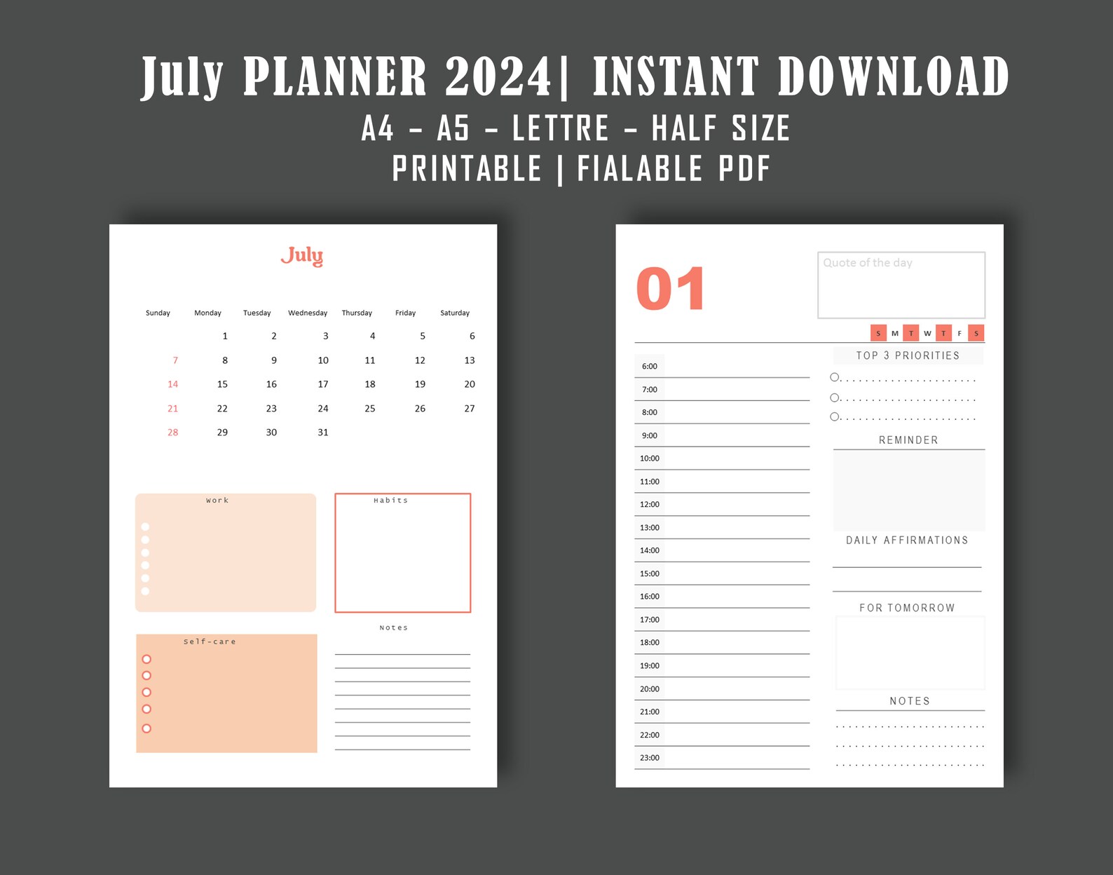 July 2024 Calendar, July 2024 Planner Pdf, Printable Monthly Schedule ...