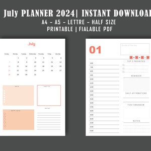 July 2024 Calendar, July 2024 Planner Pdf, Printable Monthly Schedule ...