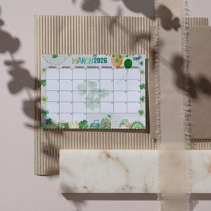 Editable March Calendar 2026, Happy Spring W/ St. Patricks Day Calendra ...