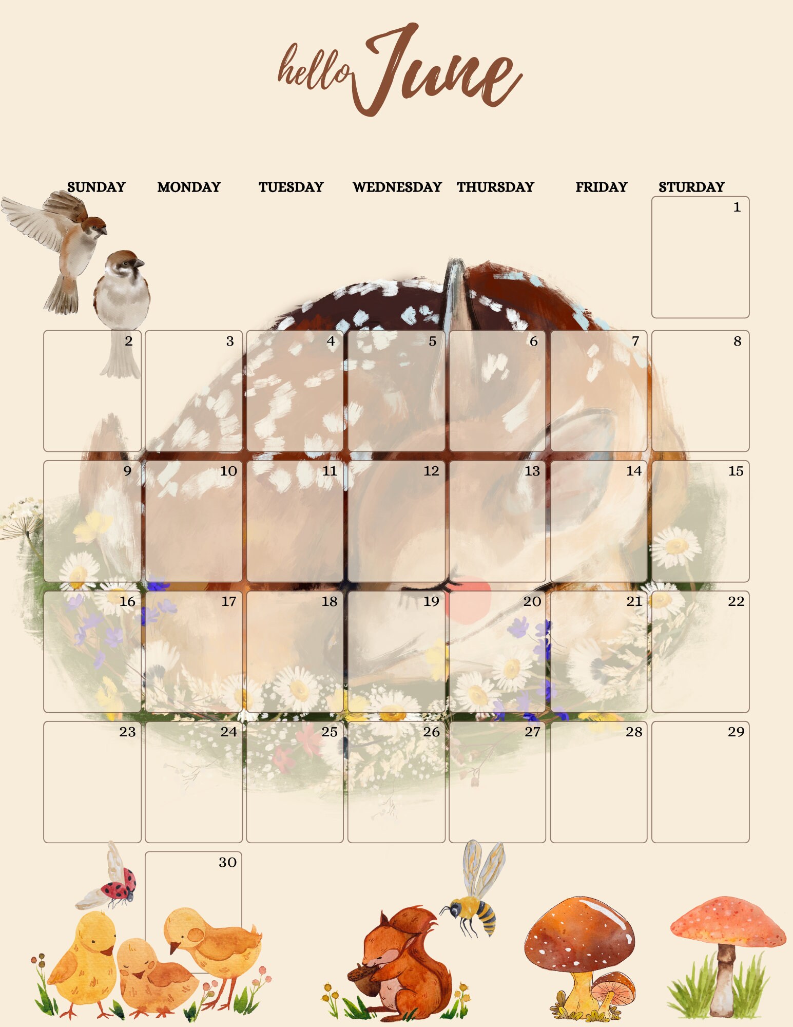 EDITABLE June 2024 Printable Calendar, Summer Planner, Printable ...