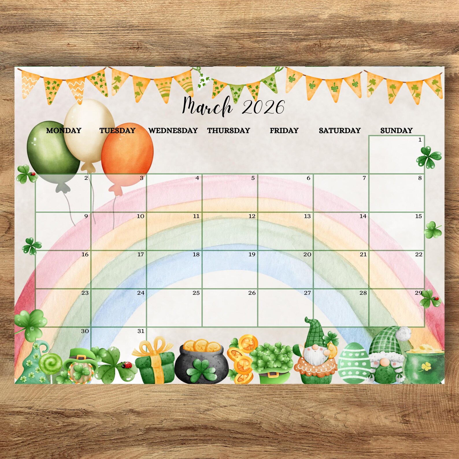 Editable March Calendar 2026, St. Patrick's Day Fillable March Calendar ...