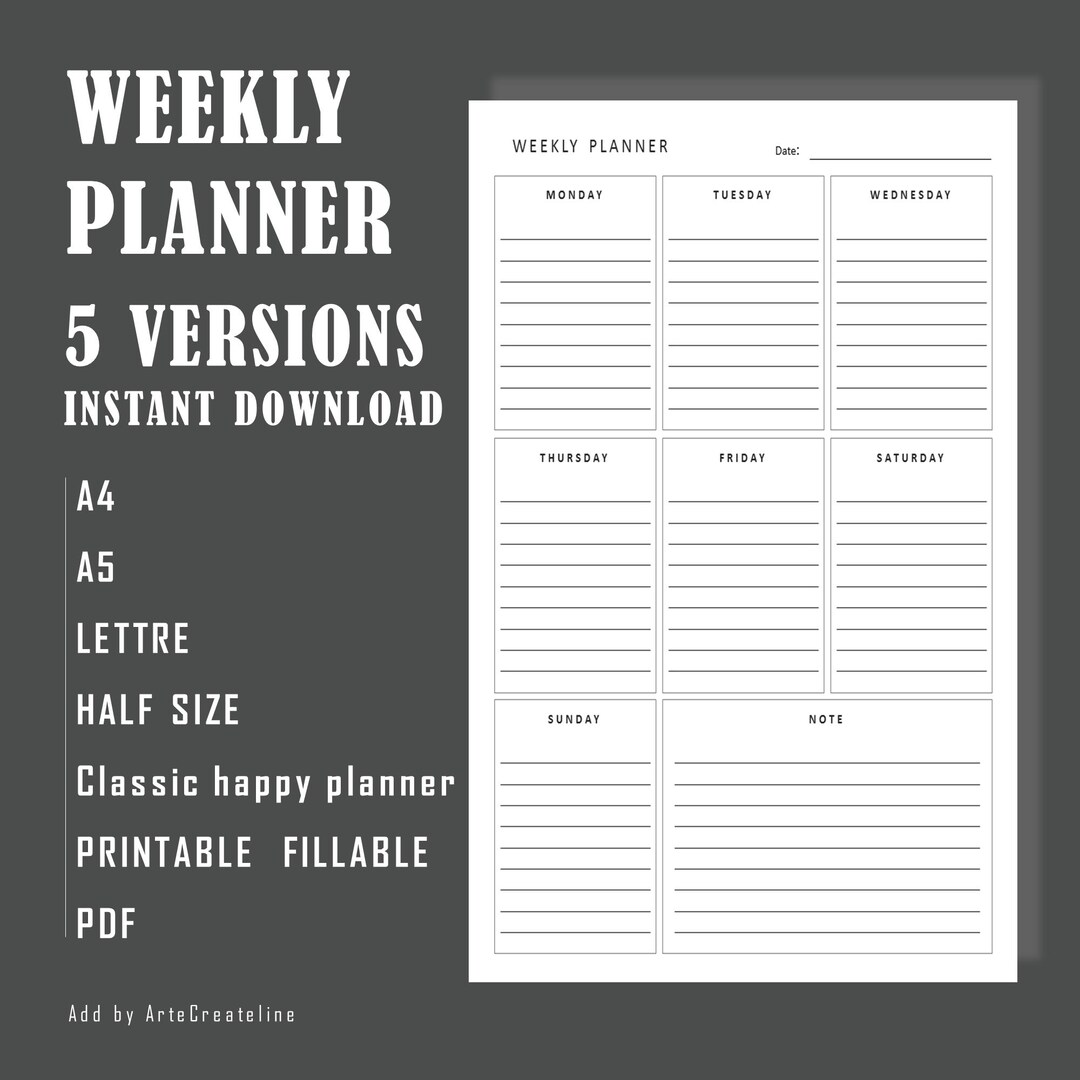 Editable Weekly Planner, Minimal Weekly Schedule, Weekly Planner Pdf ...