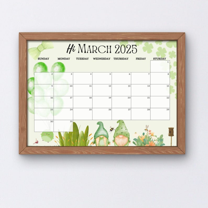 EDITABLE March 2025 Calendar, Beautiful Spring With Cute Gnome Planner ...