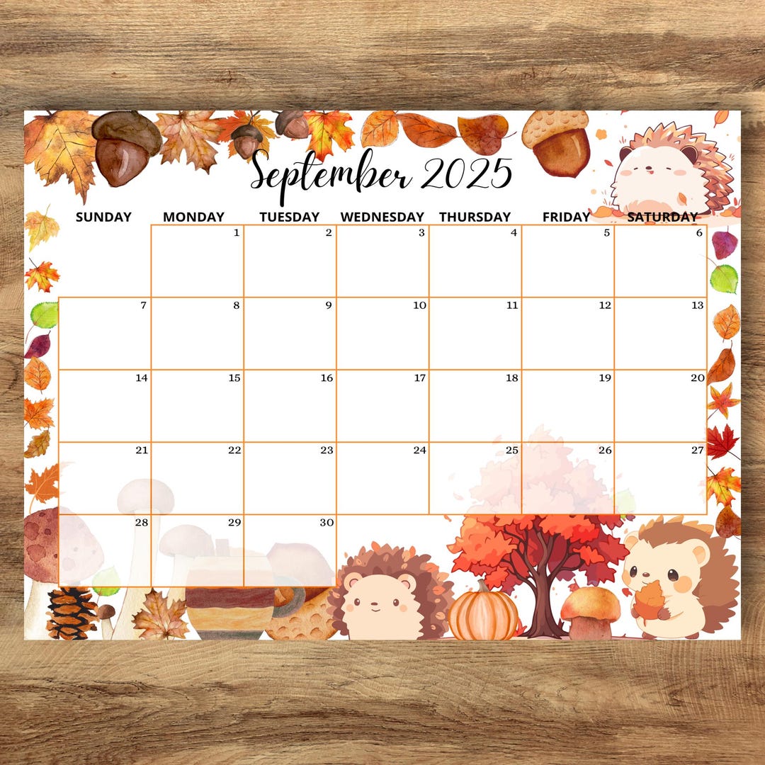 EDITABLE September 2025 Calendar, Beautiful Fall Autumn Calendar 2025 ...
