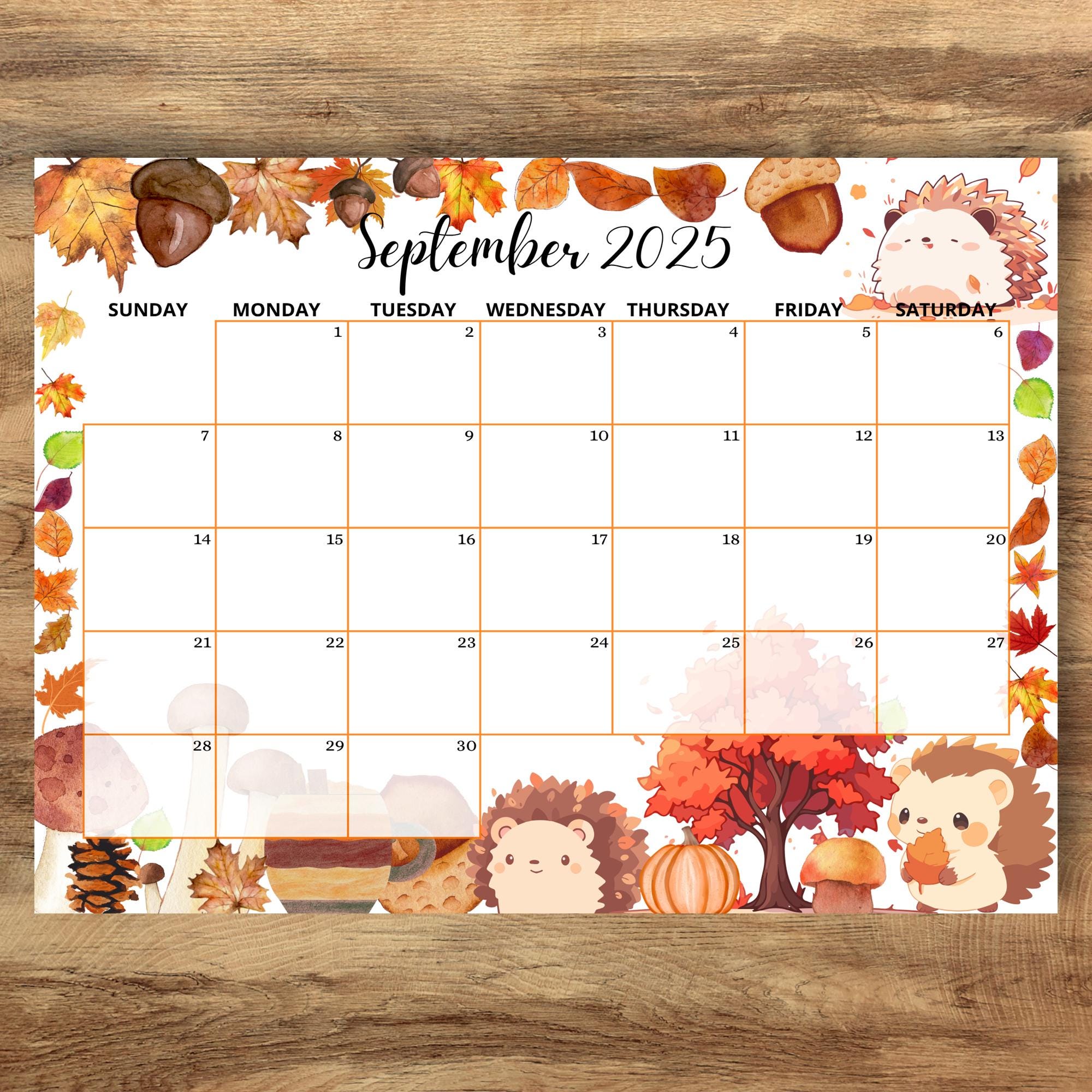 EDITABLE September 2025 Calendar, Beautiful Fall Autumn Calendar 2025 ...