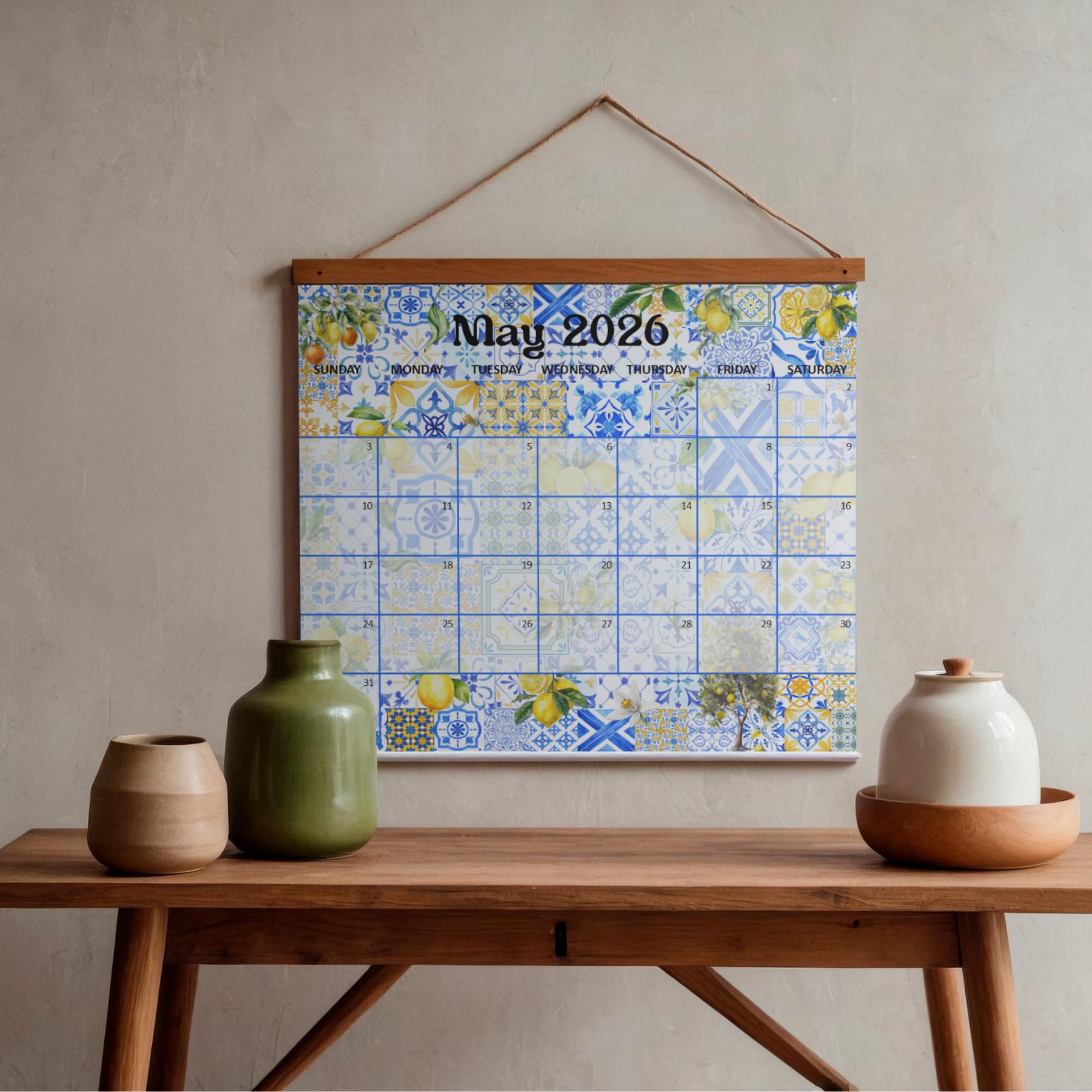 Calendrier modifiable de mai 2026, aquarelle de citrons frais ...