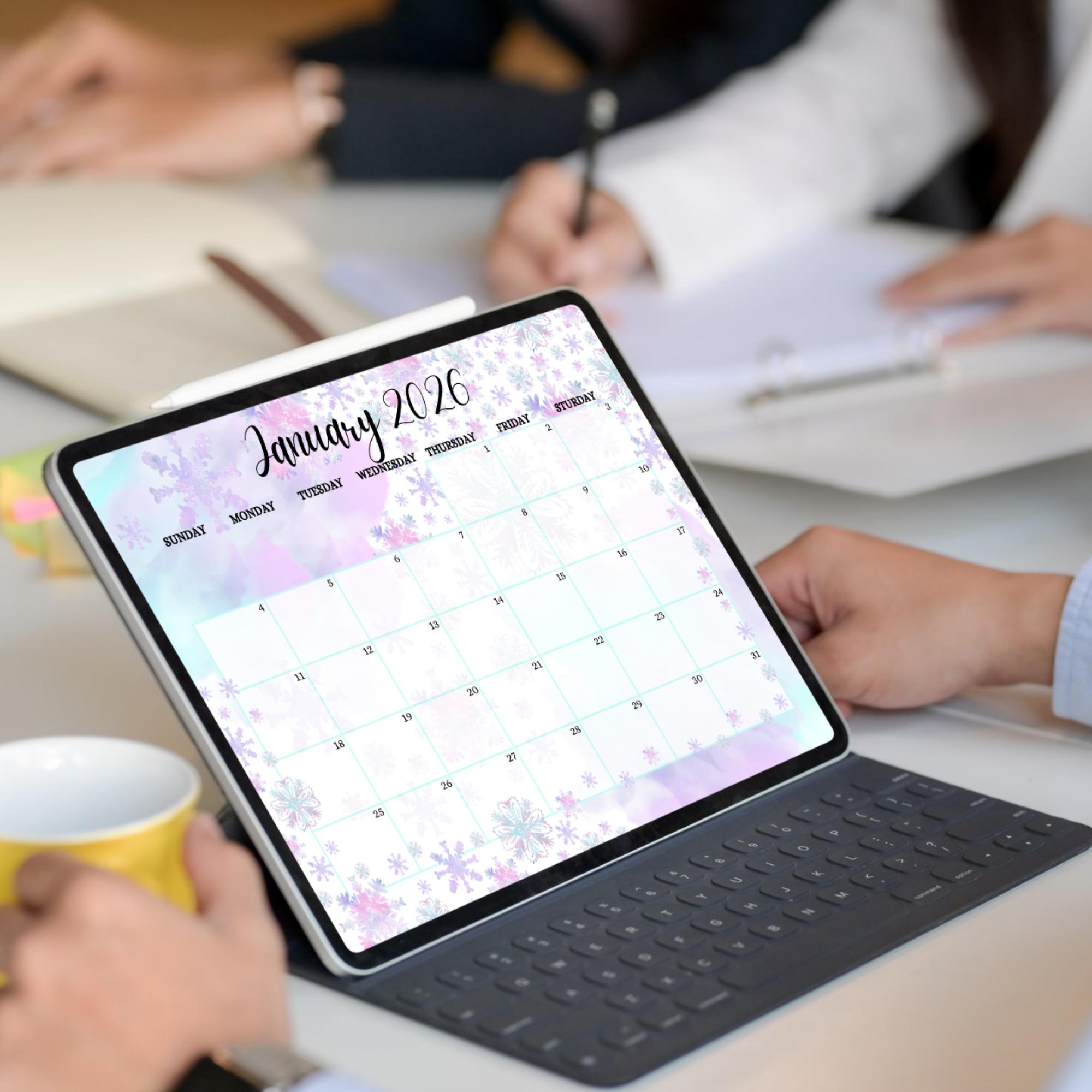 Editable January 2026 Calendar, Cute Winter 2026, Monthly Calendar for ...
