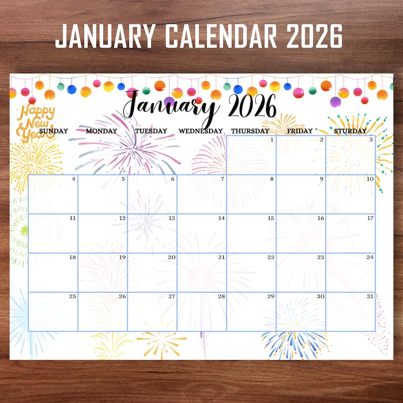 Editable Fillable January 2026 Calendar, Happy New Year Calendar 2026 ...