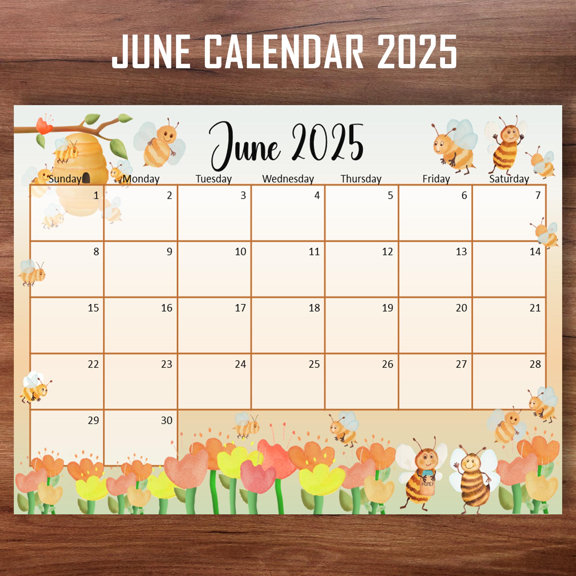 EDITABLE June 2025 Calendar, Summer Planner W/ Cute Flower Bee ...