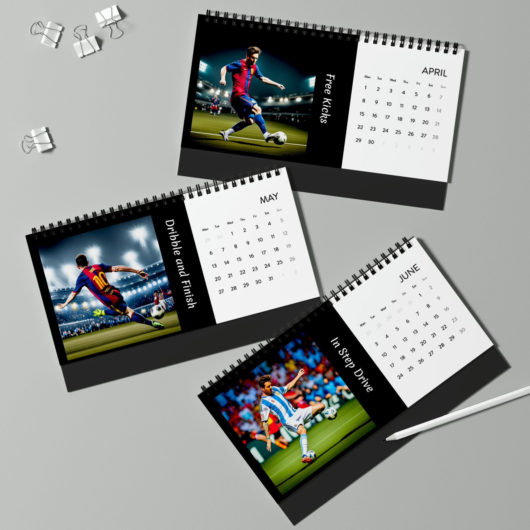 Messi calendar, football desk calendar, 2024 football calendar, 2024 ...