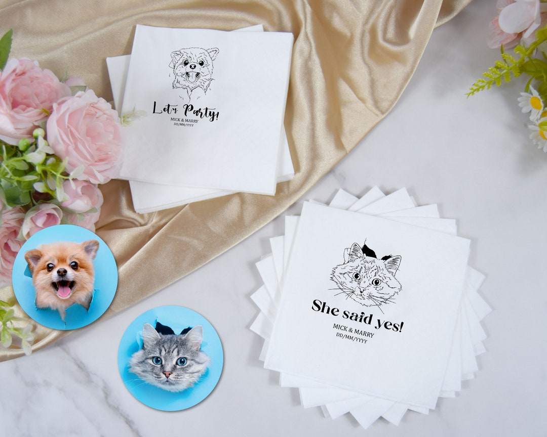 Custom Illustrated Dog Wedding Napkins Custom Pet Wedding Napkins ...