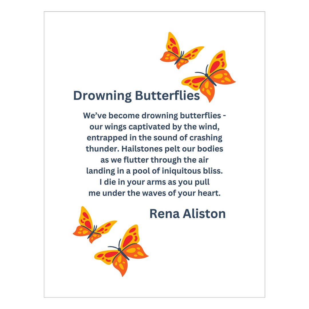 Drowning Butterflies Poem Digital Printable Art Print, Rena Aliston ...