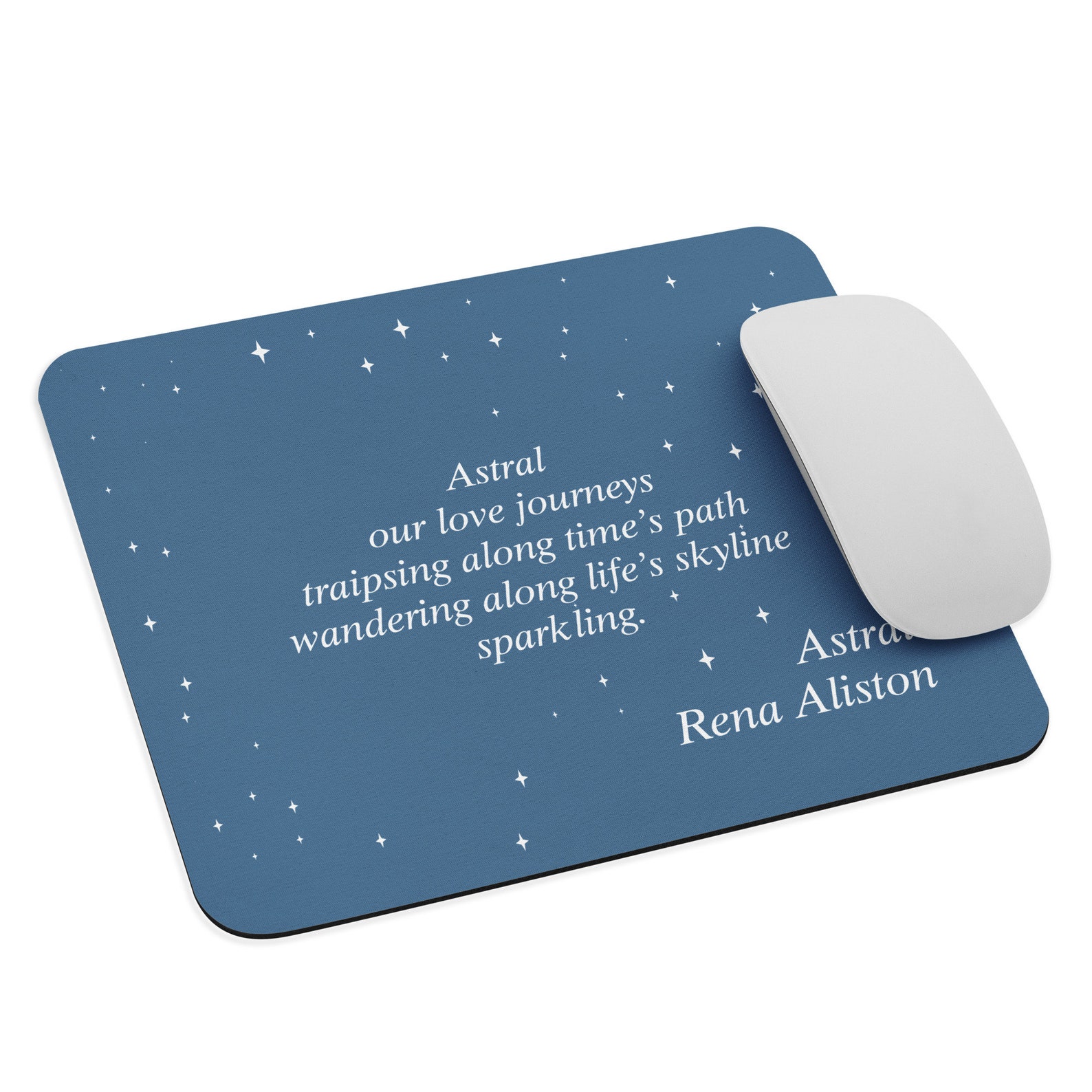 Astral Poem White Stars Blue Mouse Pad, Rena Aliston, Poetry, Office ...