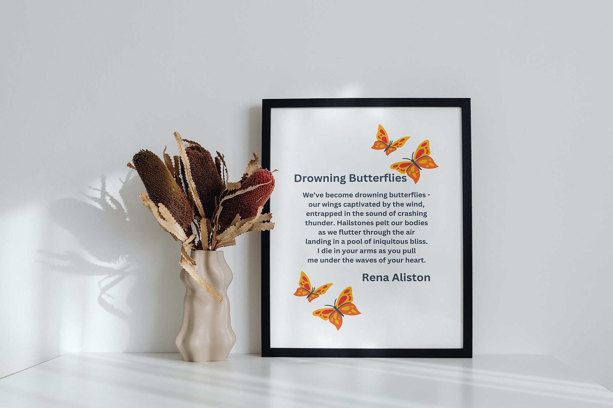 Drowning Butterflies Poem Digital Printable Art Print, Rena Aliston ...
