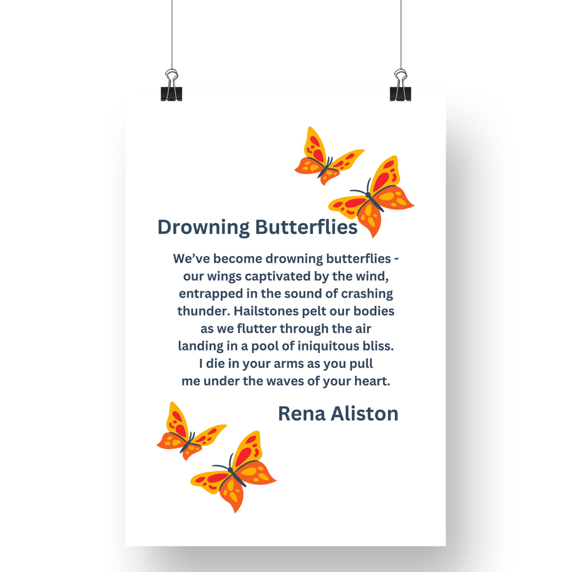 Drowning Butterflies Poem Digital Printable Art Print, Rena Aliston ...