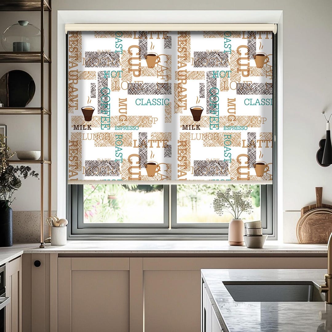 Coffee Themed Kitchen Roller Shades | Use for Kitchen | Patterned ...