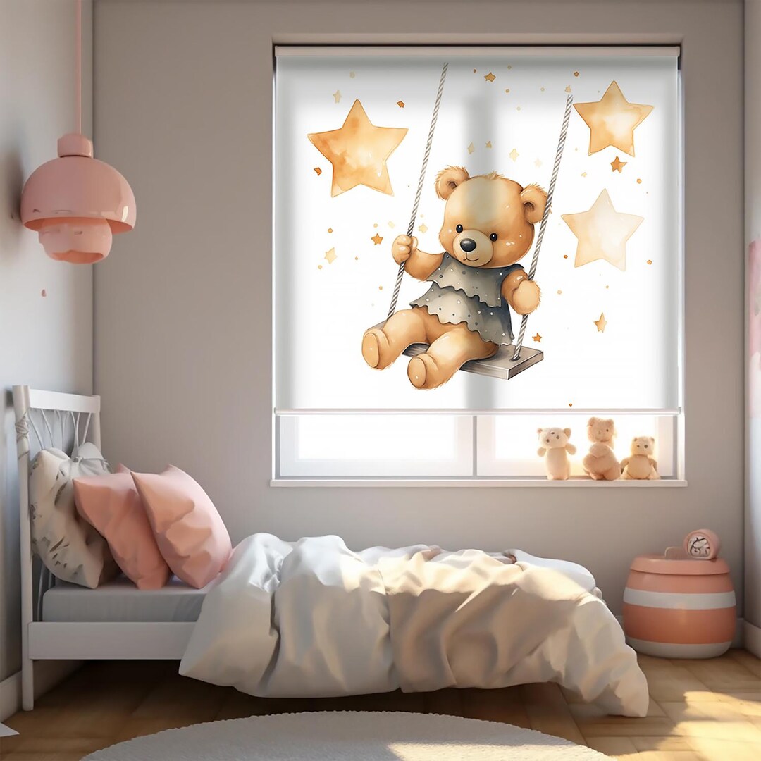 Teddy Bear on Swing Roller Shade: Customizable Baby Room Blinds - Etsy