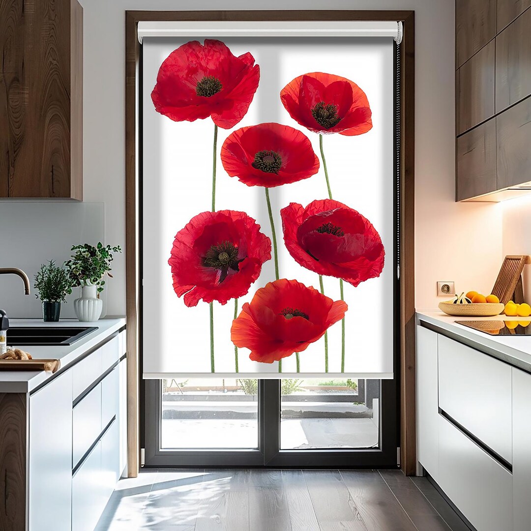 Poppies Themed Kitchen Roller Shades | Roller Shades for Kitchen ...