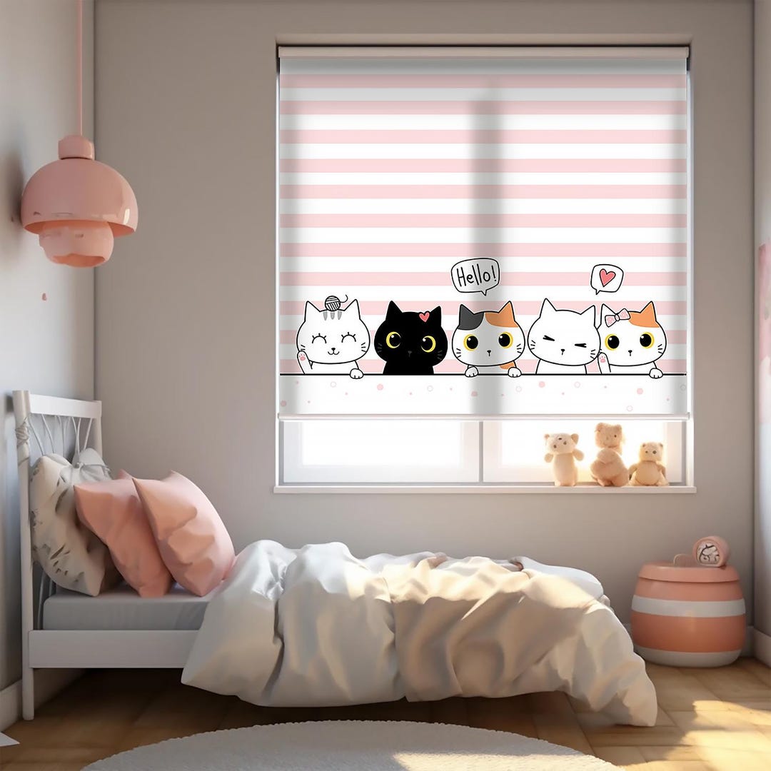 Kittens Themed Kids Room Roller Shades | Use for Girls and Boys Rooms ...