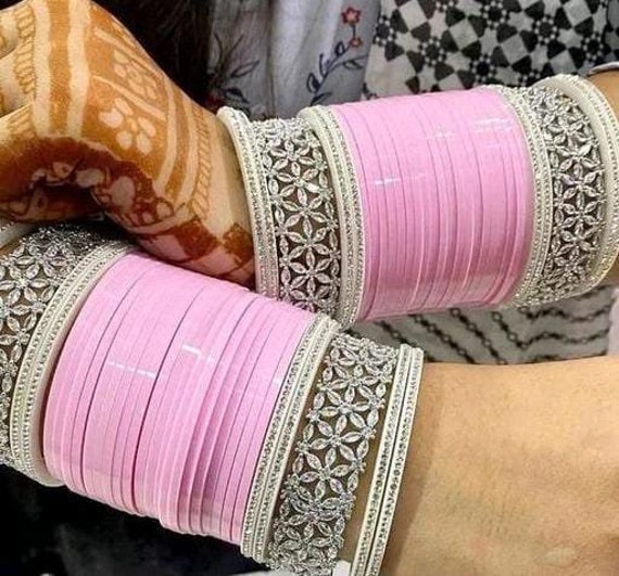 Baby Pink Bridal Punjabi Bangles Indian Pink Chooda Bridal Punjabi Wedding Bangles Set Bridal Wedding Bangles Punjabi Red Bangles Set