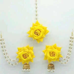 Rose Flower Bahubali Jhumka With Maangtikka/haldi, Mehndi Jewellery ...