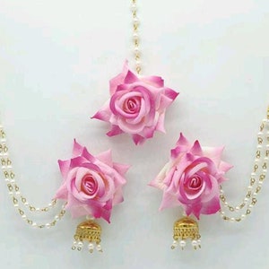 Rose Flower Bahubali Jhumka With Maangtikka/haldi, Mehndi Jewellery ...