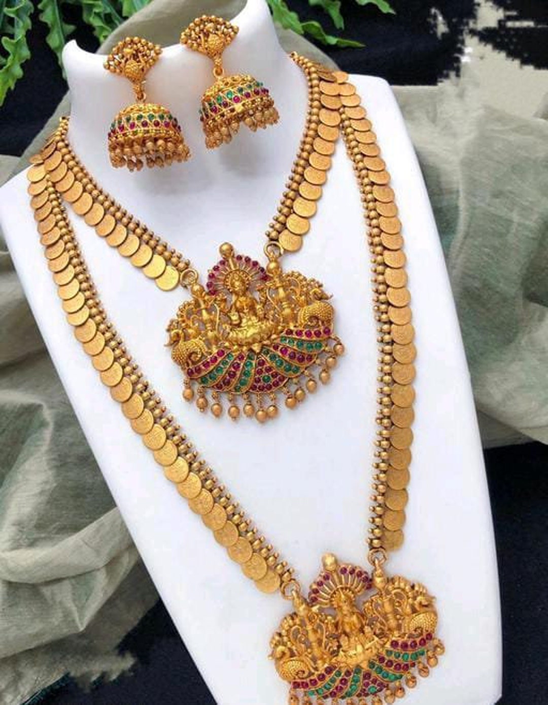 Laxmi Coin Necklace Set Kasulaperu Long Haram for Women/ Southindian ...