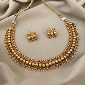 Southindian Gold Plated Bridal Saree Choker Necklace Set for Women ...