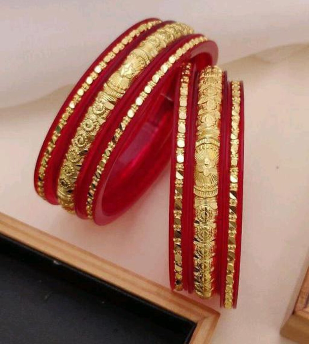 Gold Binding Red Pola Sakha Handmade Bangles ,handmade Shakha Pola Gold ...