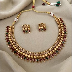 Southindian Gold Plated Bridal Saree Choker Necklace Set for Women ...