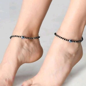 Evil Eye Anklet, Black Bead Anklets, Leg Anklet, Evil Eye Protection ...