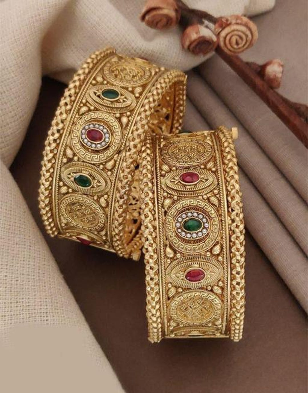 Sabyasachi Designer Rajwadi Gold Bracelet/golden Bangle Ethnic Gold ...