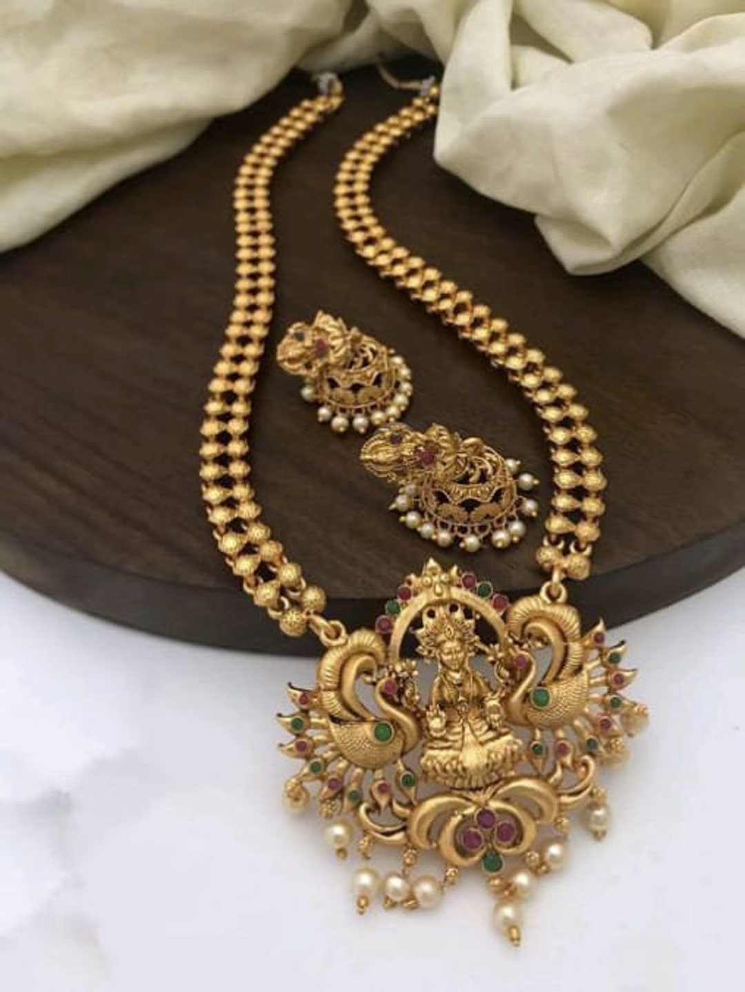 Antique Gold Matte Finish Maa Laxmi South Indian Jewelry Choker Set for ...