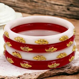 Acrylic Gold Plated Sakha Pola Bangles, Red Bangles for Women, Gold ...