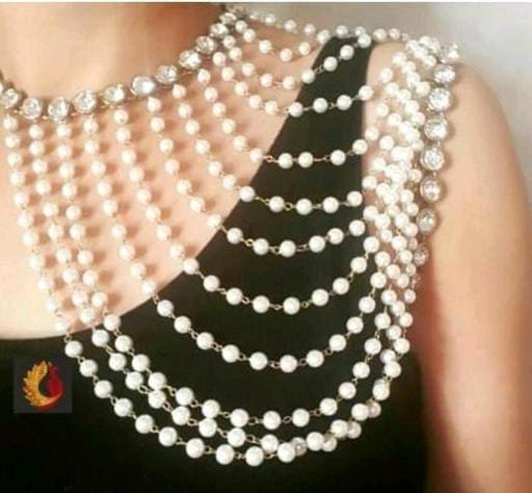 Traditional Body Chain, Indian Bollywood Designer White Color Gold ...